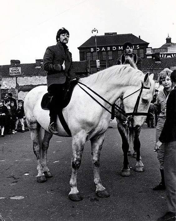John Lennon And Paul Mccartney Sitting On Horses During The Filming Of