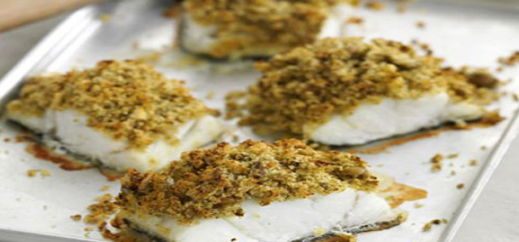 Pesto & olive-crusted fish